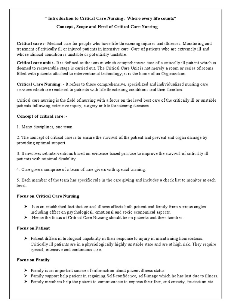 Critical Care Nursing | PDF | Nursing | Intensive Care Medicine