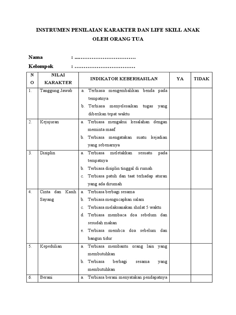 Instrumen Penilaian Karakter Siswa | PDF