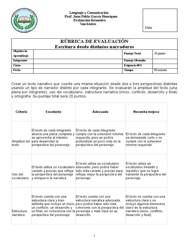 Rúbrica Escritura 7mo | PDF | Léxico | Comunicación