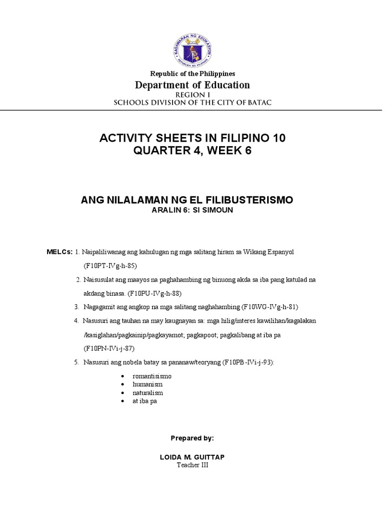 LAS Fil 10 Quarter 4 W6 GUITTAP LOIDA | PDF