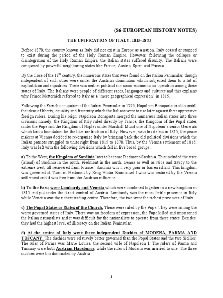S6-European History Notes | PDF | Italy