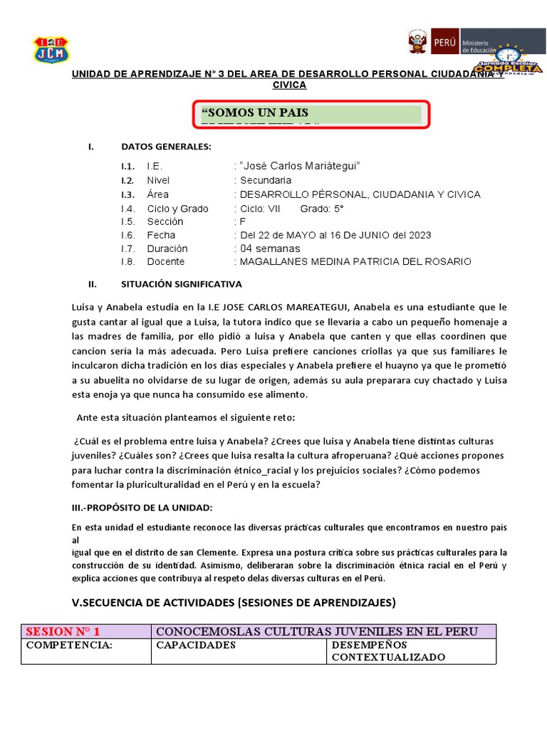 Sesion 03 DPCC 5to Unidad 3 | PDF | Evaluación | Aprendizaje