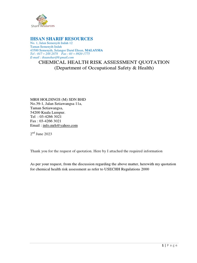 Chra Quotation MRH Holdings KL | PDF | Risk | Hazards