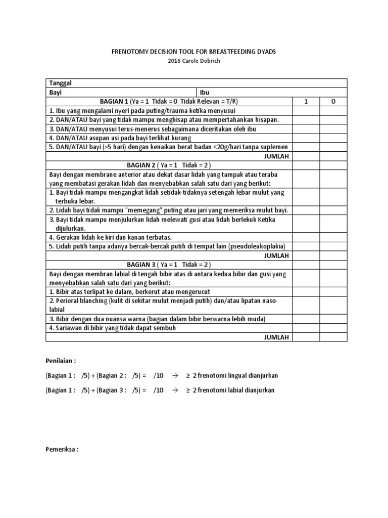 FRENOTOMY DECISION TOOL FOR BREASTFEEDING DYADS in Indonesia | PDF