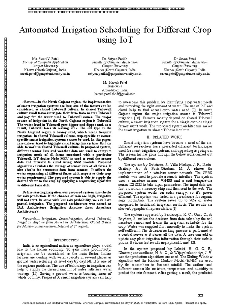 Automated Irrigation Scheduling For Different Crop Using IoT | PDF | Internet Of Things ...