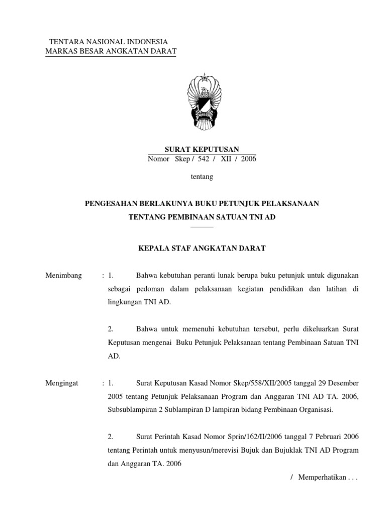 Skep Bujuklak Binsat Tni Ad 2007 | PDF