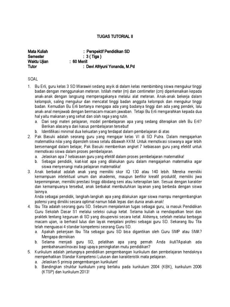 Soal TT 2 Perspektif Pend. SD | PDF