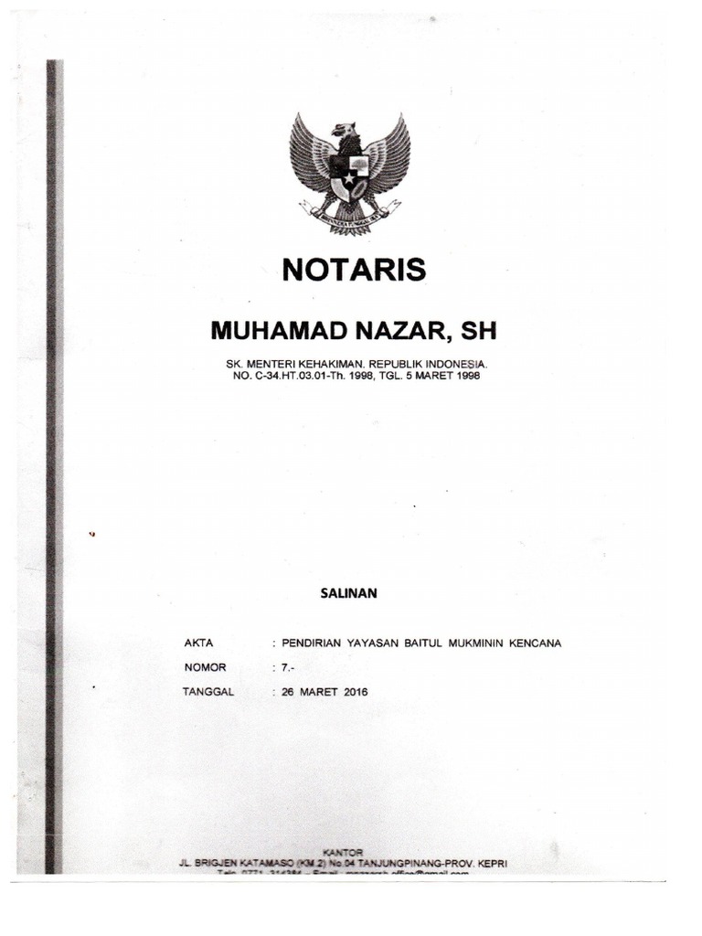 Akta Notaris Yayasan Baitul Mukminin | PDF
