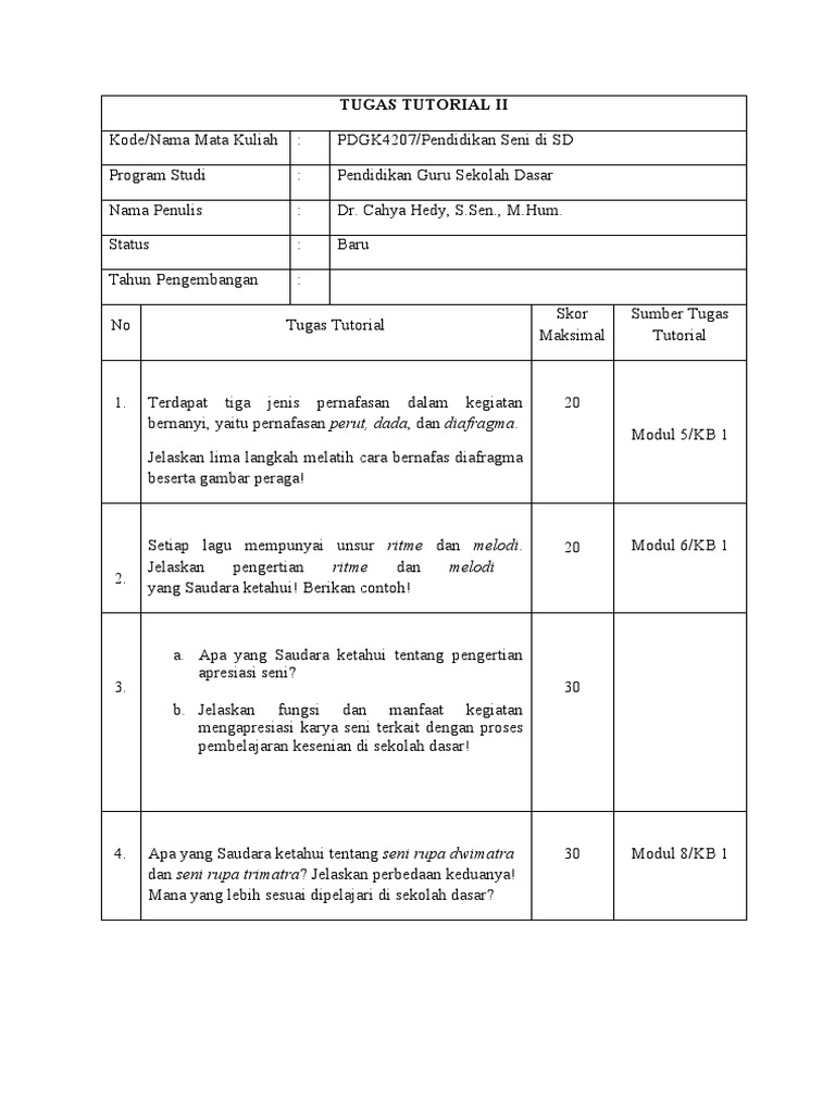 Soal Tt2. Pendidikan Seni Di SD | PDF