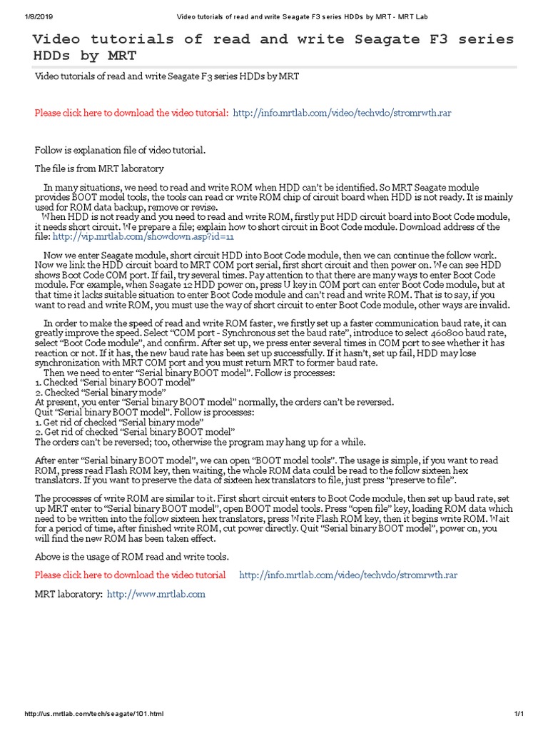 Video Tutorials of Read and Write Seagate F3 Series HDDs by MRT - MRT Lab | PDF | Booting | Hard ...