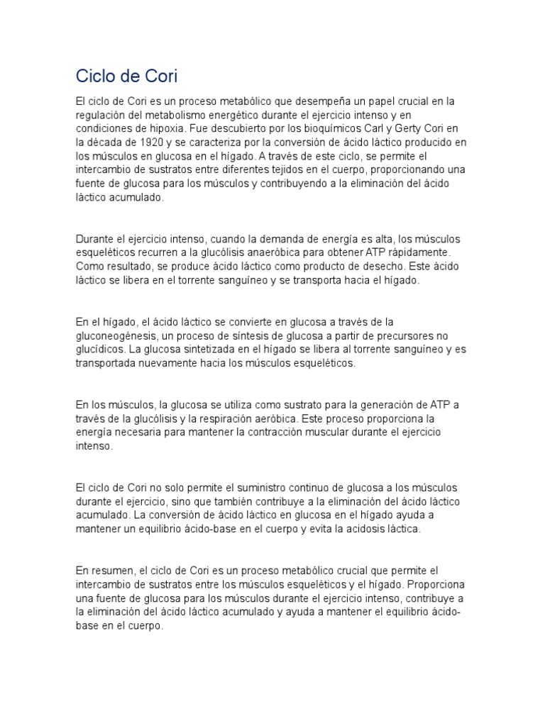 Ciclo de Cori: Energía en Ejercicio Intenso | PDF | Ciencia deportiva ...