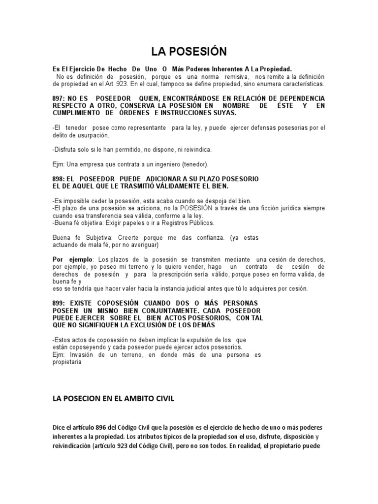 Definición y Características de la Posesión | PDF | Posesión (Ley ...
