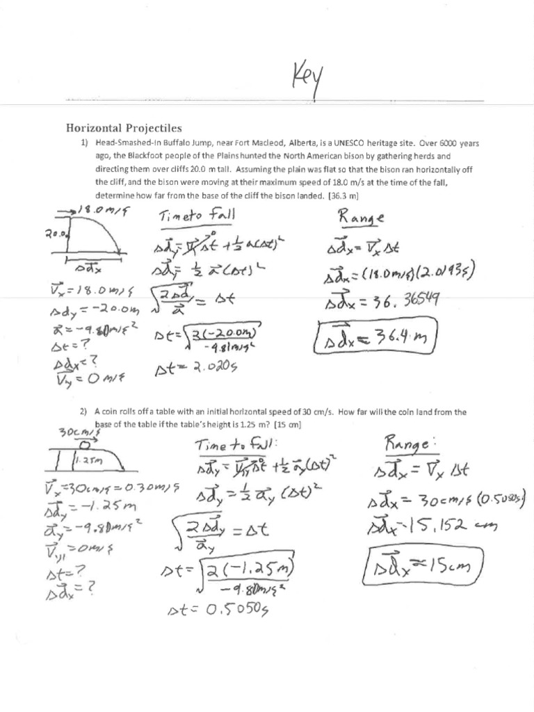 Horizontal Projectile Review Problems Key2 | PDF