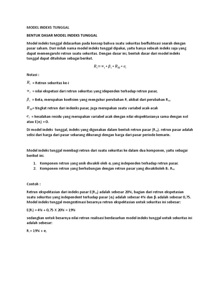 Model Indeks Tunggal: Konsep dan Aplikasi | PDF