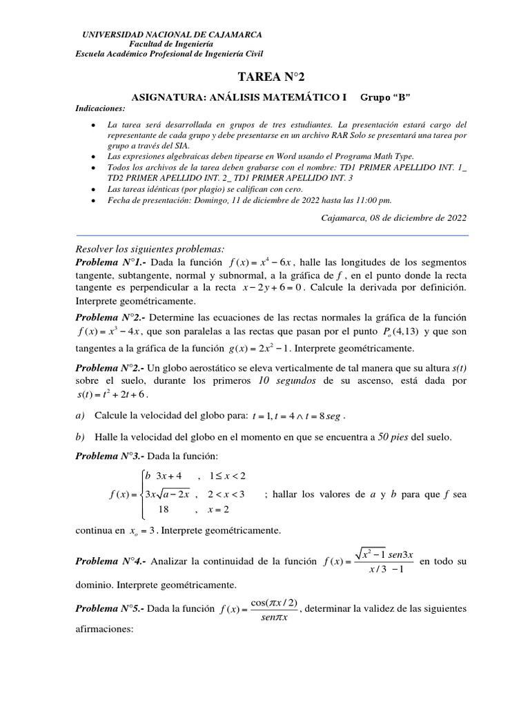 Tarea - Tarea N°2 | PDF | Tangente | Conceptos matemáticos