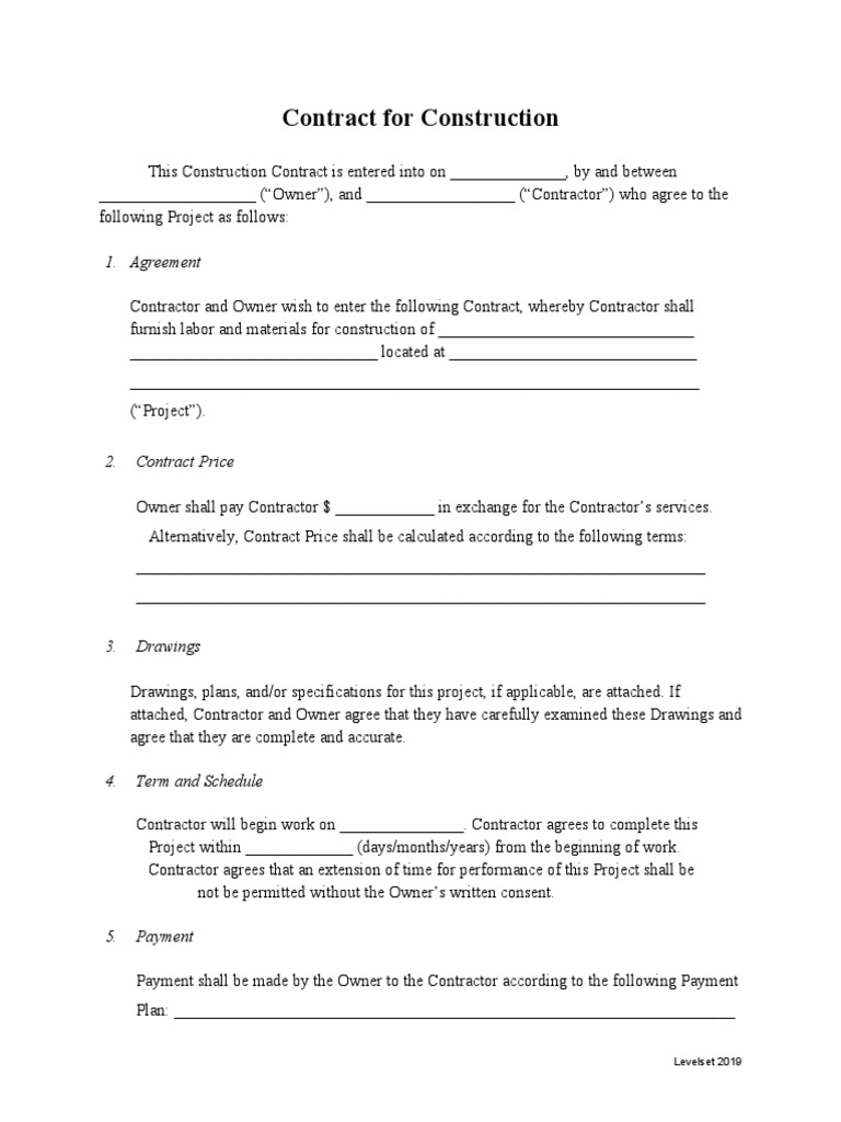 Template Simple Construction Contract | PDF