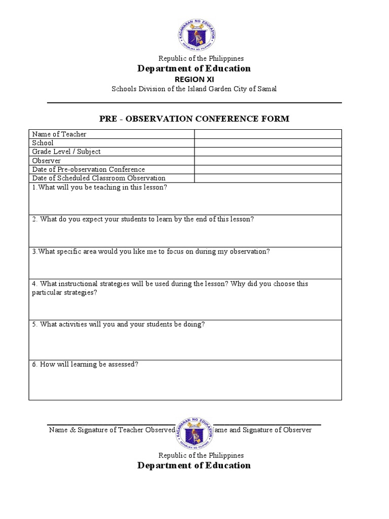 Teacher Observation Conference Form | PDF | Career & Growth | Wellness