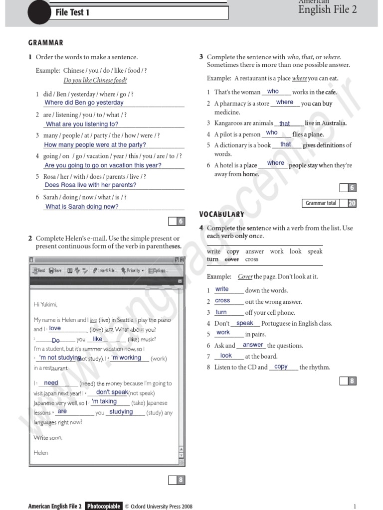 Dokumen - Tips Aef2 File 1 Test DL Test 1 American English File 2 ...