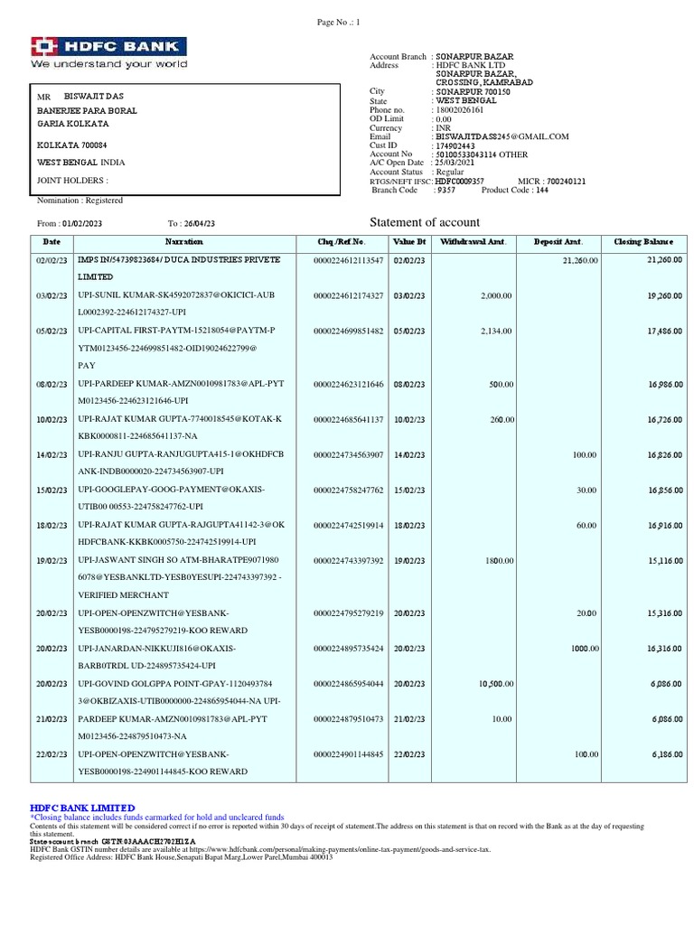 Acct Statement - XX3114 - 26042023 | PDF | Payments | Financial Services
