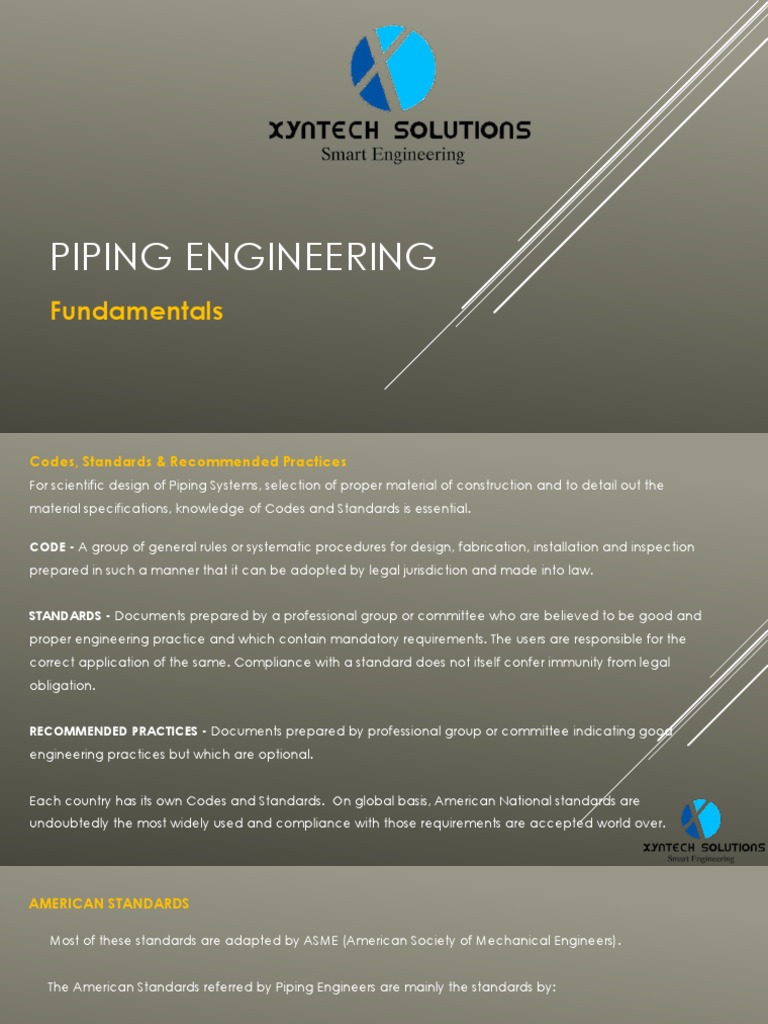 Piping Engineering - Fundamentals - Xyntech | PDF | Pipe (Fluid Conveyance) | Mechanical Engineering