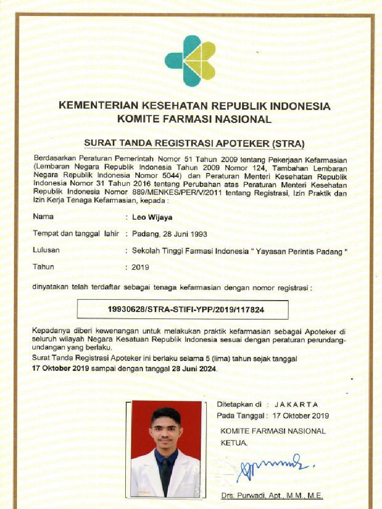 Surat Tanda Registrasi Apoteker | PDF