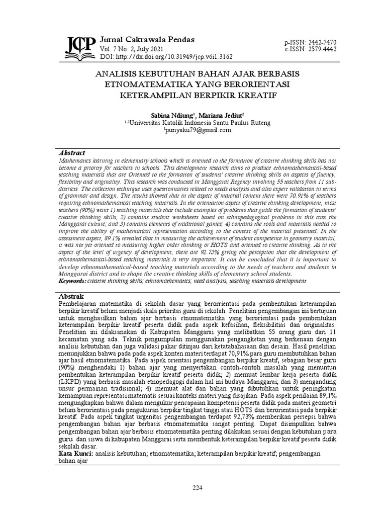 Analisis Kebutuhan Bahan Ajar Berbasis E | PDF | Thought | Creativity