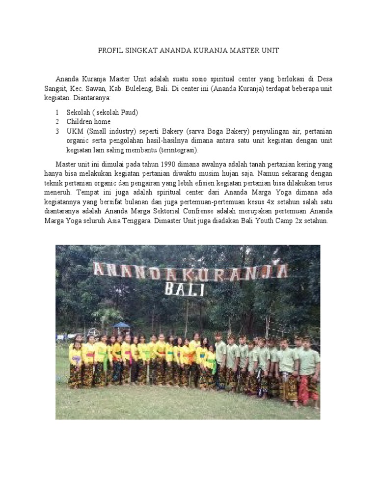 Profil Singkat Ananda Kuranja Master Unit | PDF