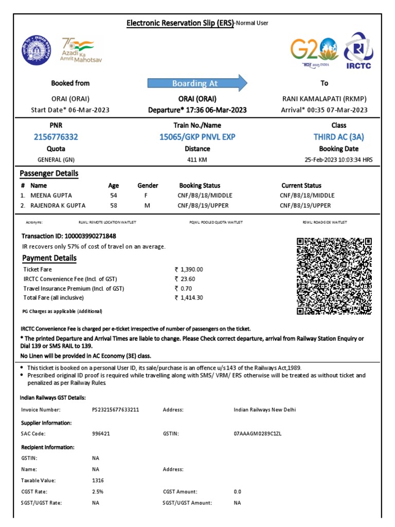 15065/GKP PNVL EXP Third Ac (3A) | PDF | Identity Document