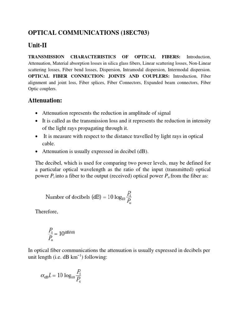 Transmission Characteristics of Optical Fibers | PDF | Optical Fiber ...