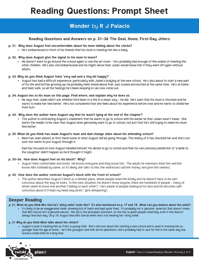 Reading Prompt Sheet 2 | PDF