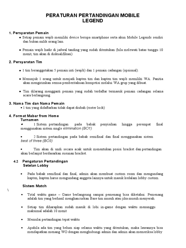 Peraturan Pertandingan Mobile Legend | PDF