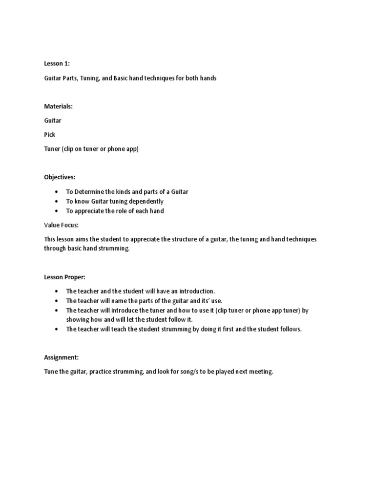 Beginner Acoustic Guitar Lesson Plan | PDF | Guitars | Lesson Plan
