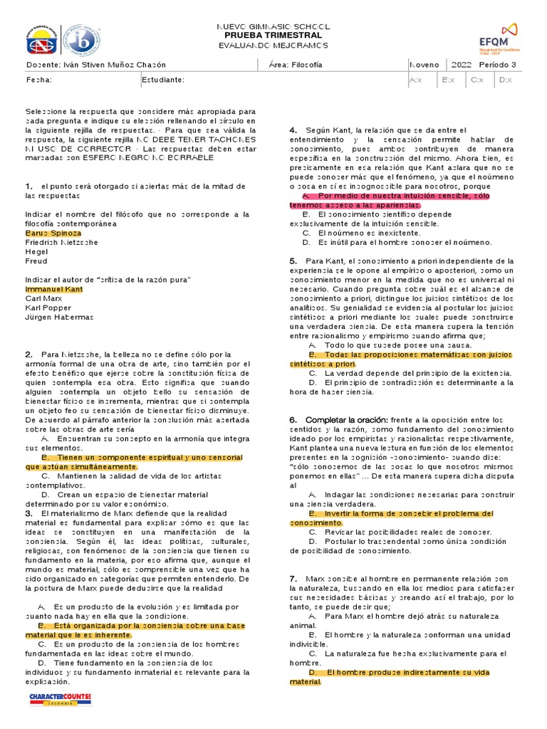 9º Filosofia | PDF | Immanuel Kant | Noumenon