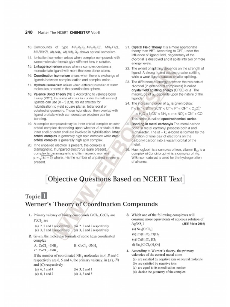 Coordination Compounds DPP NEET Mastering NCERT | PDF