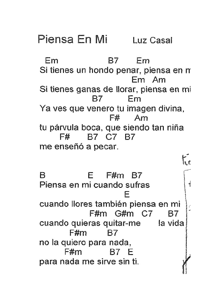 Piensa en Mi Lyrics | PDF
