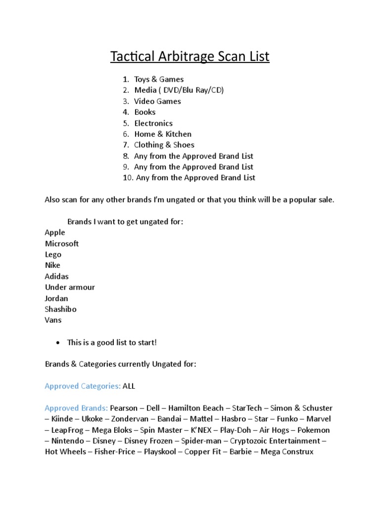 Tactical Arbitrage Scan List & Ungated Amazon Brands | PDF