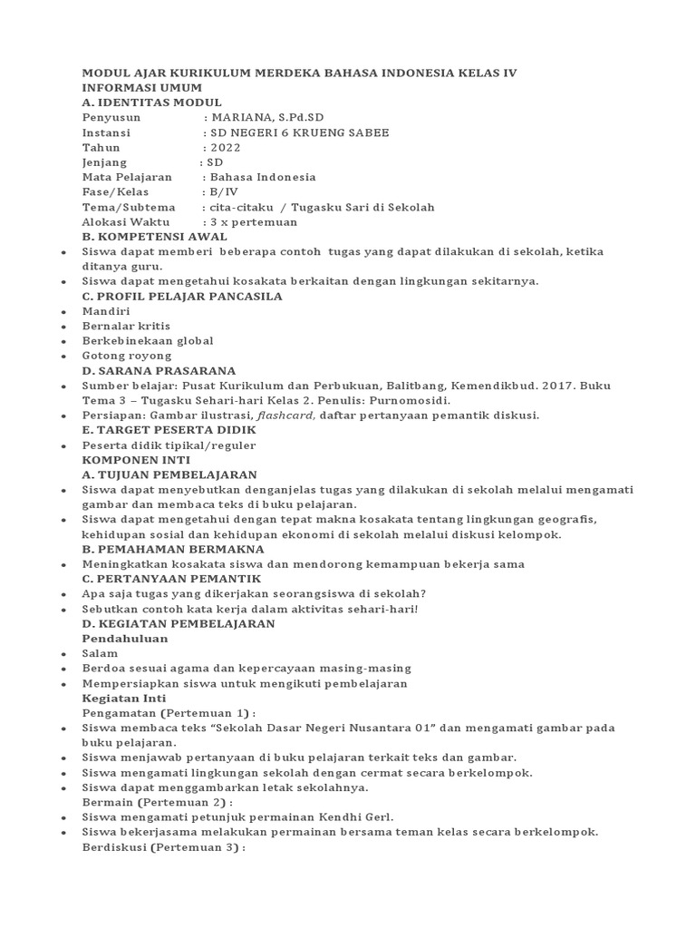 Format Modul Ajar | PDF