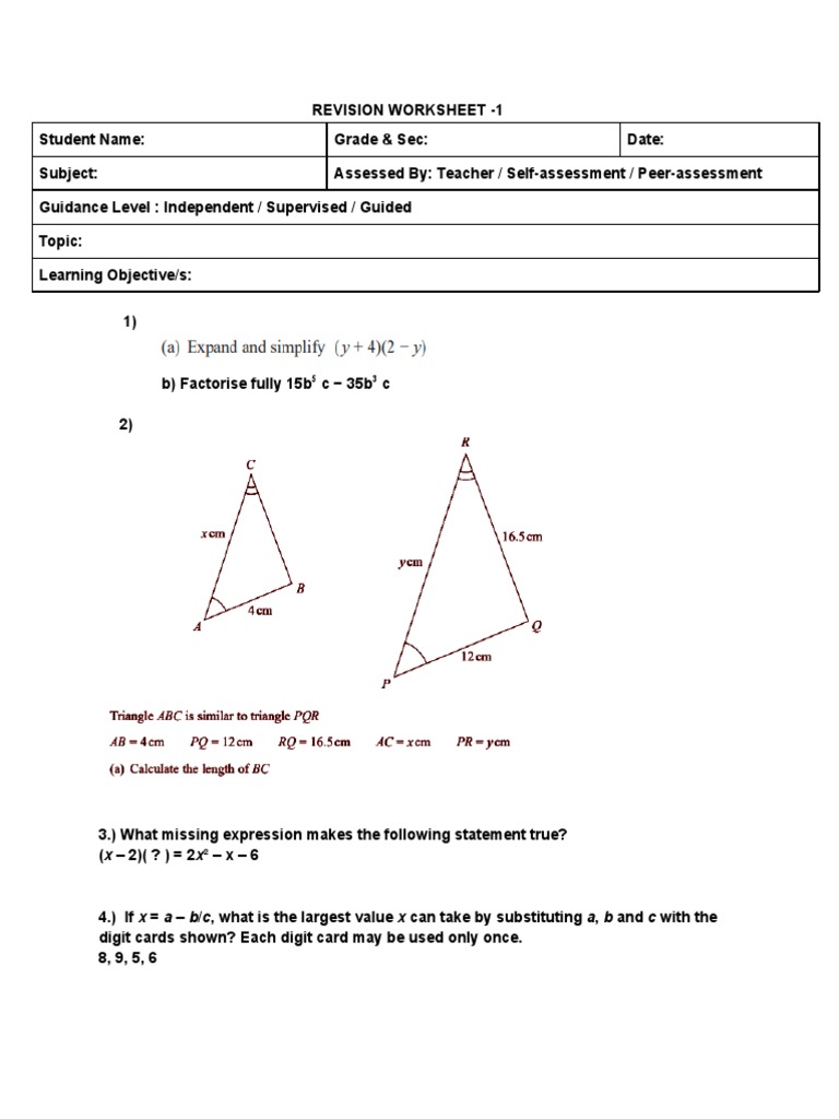 Revision Worksheet (39 Pages) | PDF | Area | Triangle