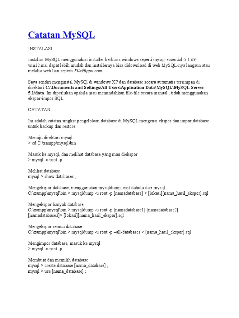 Perintah Export Import Mysql | PDF | Bisnis | Komputer