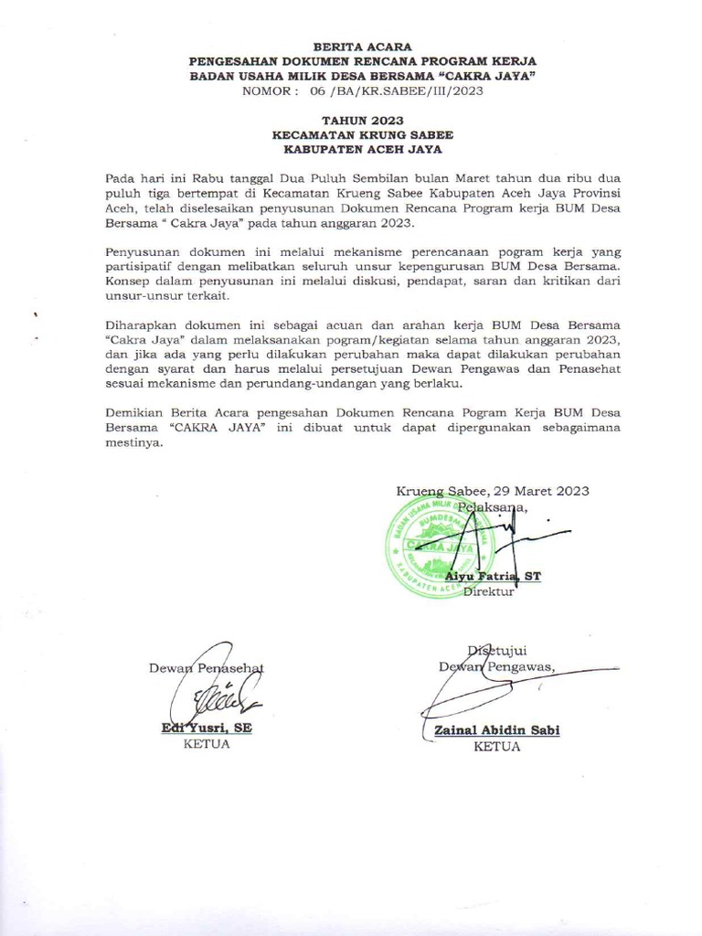 Rencana Program Kerja Bumdesa Bersama LKD | PDF