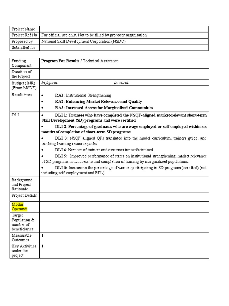 NSDC Skill Development Project Proposal | PDF | Business