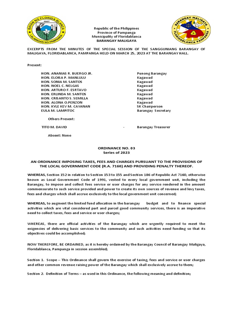 Brgy. Tax Ordinance 2023 | PDF