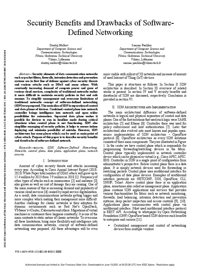 Security Benefits and Drawbacks of Software-Defined Networking | PDF | Computer Network | Security