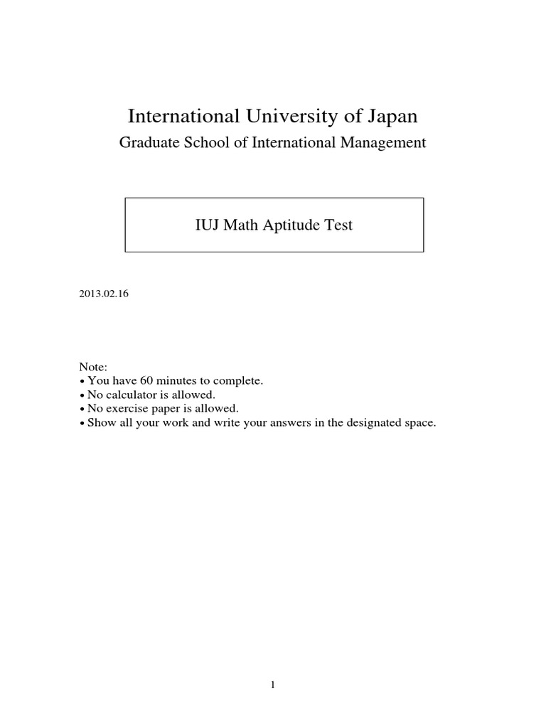 IUJ Math Aptitude Test - Sample 2 | PDF | Mathematics