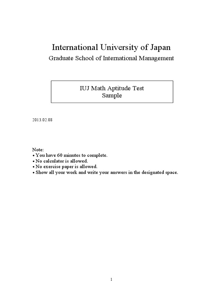 IUJ Math Aptitude Test - Sample 1 | PDF | Profit (Economics) | Demand
