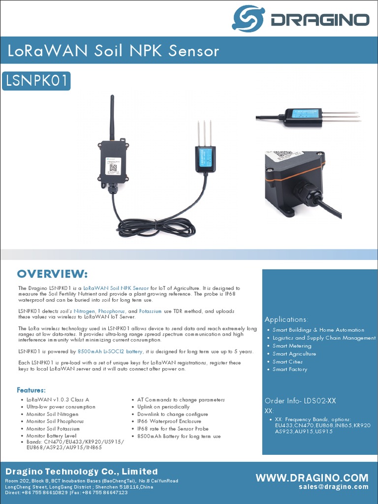Datasheet_LSNPK01-LoRaWAN Soil NPK | PDF