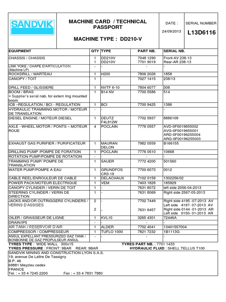 DD210-V Machine Technical Passport | PDF | Vehicle Technology | Manufactured Goods