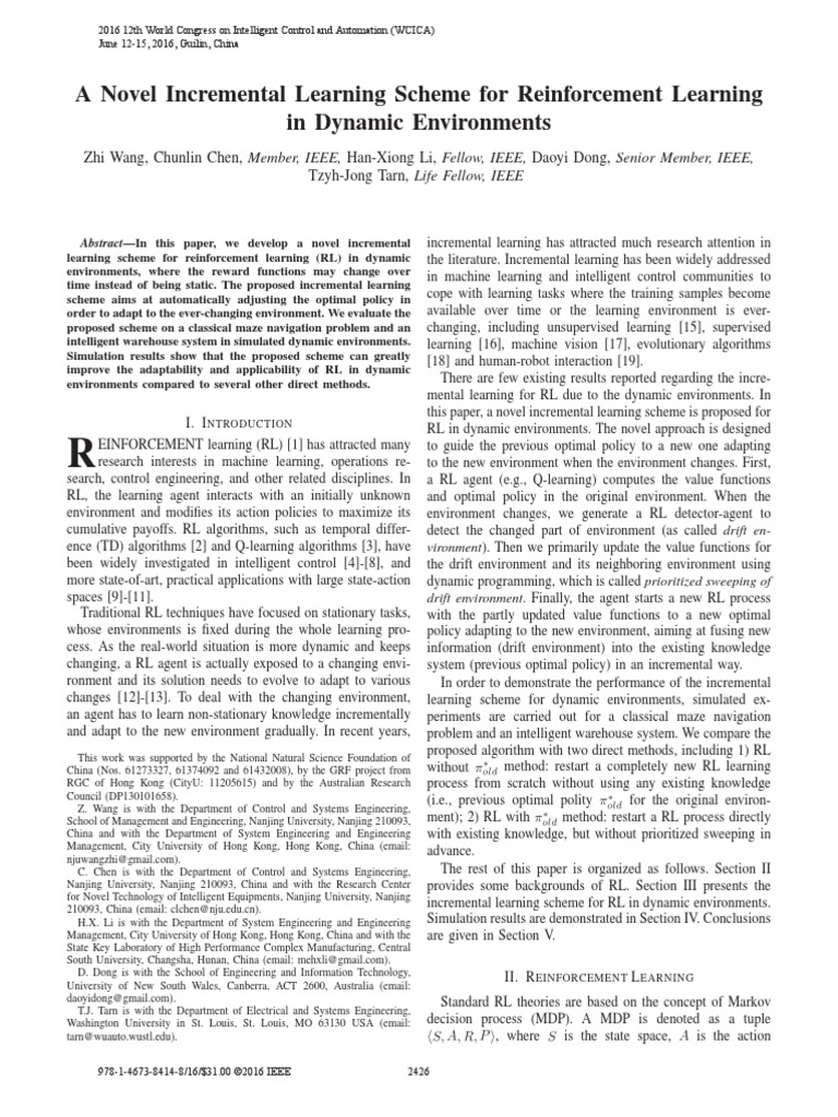 A Novel Incremental Learning Scheme For Reinforcement Learning | PDF