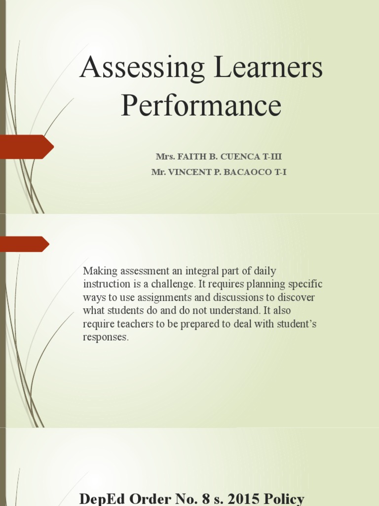 Assessing Learners Performance Pdf Educational Assessment Learning