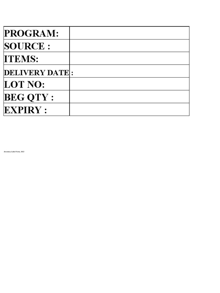 Inventory Label Form Template 2022 | PDF | Finance & Money Management